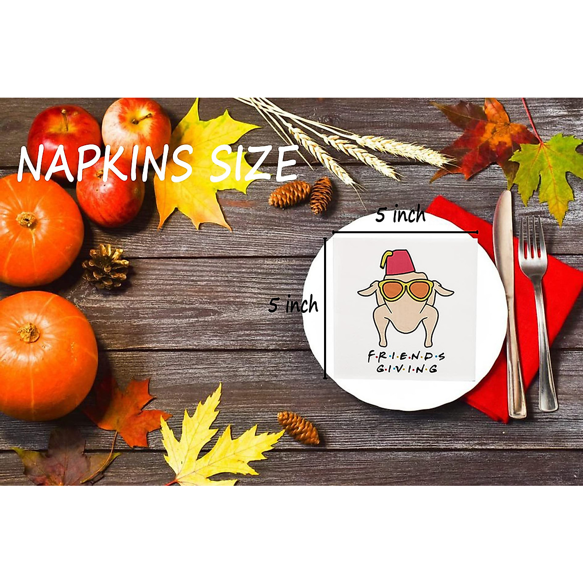 Friendsgiving Napkins, Thanksgiving Napkins, Happy Friendsgiving Party Decorations, Fall Thanksgiving Decorations, 5 x 5 Inch, 50-Pack