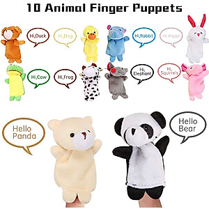 16Pcs Finger Puppets Set,10 Animal Finger Puppets + 6 People Finger Family Members,Cloth Velvet Puppets for Kids,Finger Puppets for Toddlers,Educational,Story Time Toys