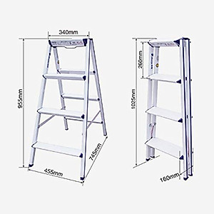 PENGJIE Folding Ladder Step Stool Ladder 4 Step Folding Aluminum Stool Heavy Duty Steel Portable Anti Slip Mat Tread Compact 120 Kg Capacity