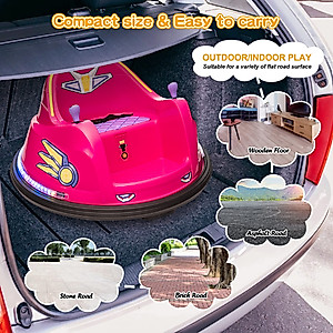 TOBBI DIY Sticker Race Bumper Car for Kids Ages 3-8 Year Old, 6v Ride on Electric Bumper Car Toys w/ 360 Spin, LED Lights, ASTM-Certified, Rosy+Purple