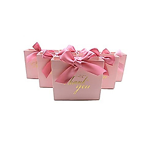 Pink Gift Bags 25Pack Extra Small Thank You Paper Gift Bags with Bow Ribbon, 4.5x1.7x3.9 Mini Party Favor Treat Boxes for Wedding, Baby Shower, bridal, Holiday Gifts Bulk
