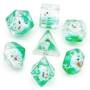 Cusdie 7-Die DND Dice, Polyhedral Dice Set Filled with Animal, for Role Playing Game Dungeons and Dragons D&D Dice MTG Pathfinder (Blue Duck)