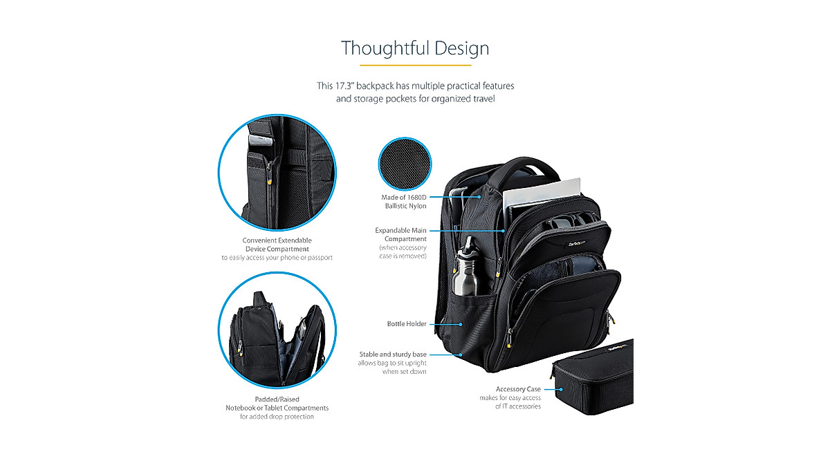 StarTech.com Backpack for 17.3" Laptop – Ergonomic Tech Travel Bag