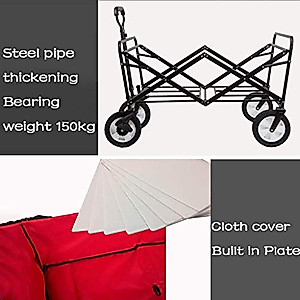 Suuim Folding Wagon with Canopy Collapsible Outdoor Utility Push Cart with Telescopic Push Bar Camping Trolley, Heavy-Duty Wheels with Brakes, Black (B)