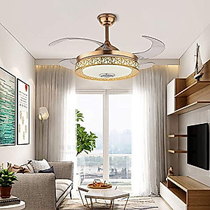 42 Inch Modern Golden Ceiling Fan with Light and Remote Control Bluetooth Music Playback Function 3 Colors 3 Speed Smart Ceiling Fan Light Kit LED Chandelier Ceiling Fan for Living Room Bedroom (Bird's Nest) (Gold) (Gold)