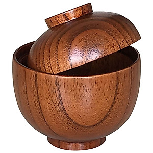 CALLARON Wood Bowl with Lid Traditional Japanese Style Noodle Rice Miso Soup Bowls Food Serving Bowl Soup Bowl Salad Bowl Rice Bowl