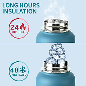 AEXPF 40 oz Insulated Water Bottle, Stainless Steel Vacuum Sports Water Bottle with 3 Lids, Durable Leakproof Metal Thermos, BPA-free Water Flask Jug with Strap, 2pc