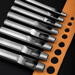WUTA 5Pcs Hollow Punch Leather Hole Punch Cutter 6mm-15mm Round Punch Tool Set, Leather Craft Working Kit for Leather, Watch Band, Fabric, Plastics, Gasket Belt (6+8+10+12mm+15mm)