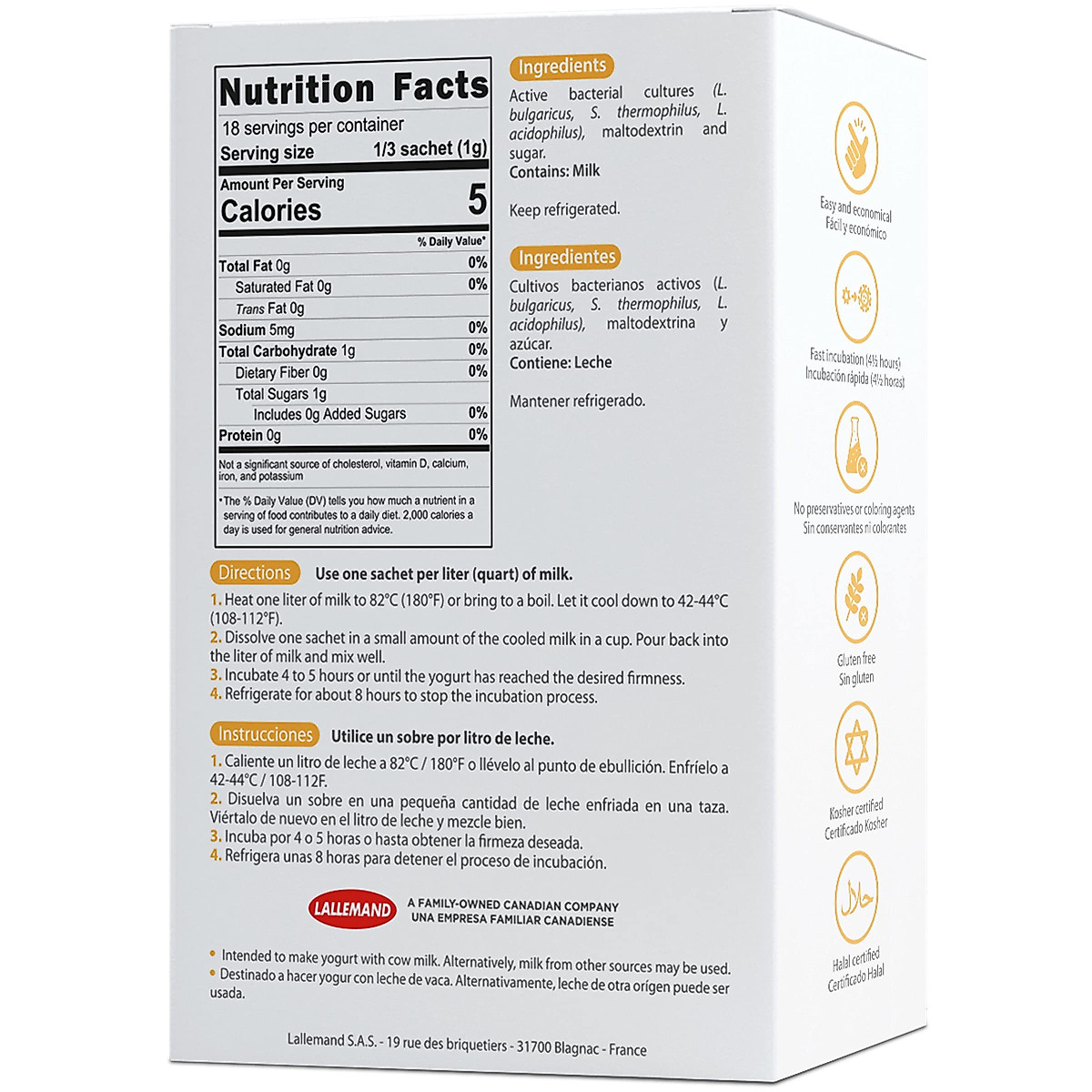 Yogourmet Yogurt Starter (6 Pack) - Make Yogurt at Home - Starter Culture - All Natural, Gluten Free, Kosher, Halal - 3 g Sachets