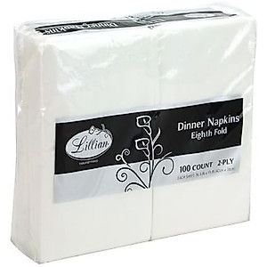 Premium White Napkins, 1/8 Fold Dinner Napkin, Disposable 2-Ply White Party Napkins, Value Pack 100 Count