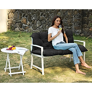 COSNUOSA Swing Replacement Cushions Waterproof Porch Swing Cushions 2-3 Seater Outdoor Swing Cushions for Outdoor Furniture Black 47x40 Inches