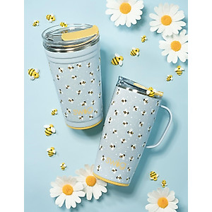 Swig Life 24oz Party Cup, Stackable Insulated Travel Coffee Tumbler with EZ Slider Lid, Cup Holder Friendly Travel Thermos, Stainless Steel 24 oz Tumbler, Reusable Coffee Mug (Busy Bee)