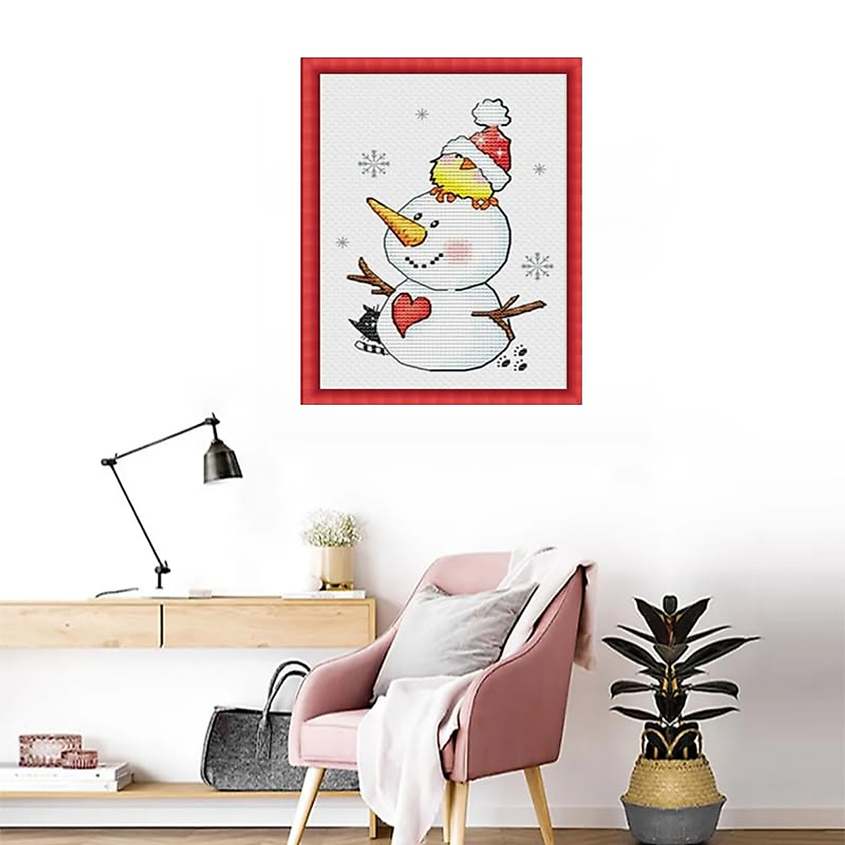 Christmas Snowman Stamped Cross Stitch Kits for Adults, Christmas Counted Pattern Needlepoint Kits Crafts Dimensions Cross-Stitch Stamped Kits Embroidery Kits Arts Craft Kits for Wall Art Gift