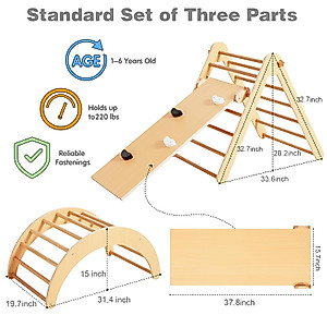 Beright 4 in 1 Pikler Triangle Gym, Montessori Foldable Climber with Ramp, Indoor Climbing Toys for Kids, Climbing Triangle for Toddlers Arch Climber, Rocker, Learning Waldorf Toy Structure, Natural