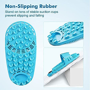 Silicone Shower Foot Scrubber Bath Brush Set,Silicone Shower Foot Scrubber Plus Shower Body Brush,Personal Shower Cleaning Kit for Women and Men,Blue