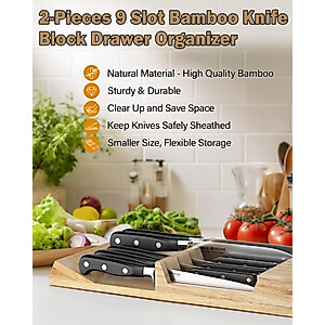 Cook N Home In-Drawer Knife Block Organizer 18-slot, (2pc 9-Slot) Kitchen Knife Cutlery Holder Drawer Storage, Holds up to 18 Knives (Not Included)