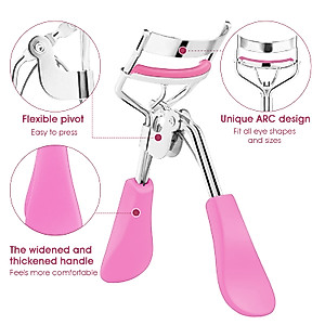 Sibba Lash Curler, No Pinching or Pulling, Long Lasting EyeLash Curler Fit All Eye Shapes, Professional Makeup Tool for Eyelashes with 10 Pieces Silicone Refill Pads (Pink)
