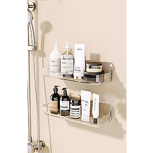 COLINCH Acrylic Adhesive Wall Mounted Shower Caddy, Large Capacity Bathroom Shelf with Drain Holes, No Need Drilling for Bathroom, Shower room, Kitchen, Laundry.