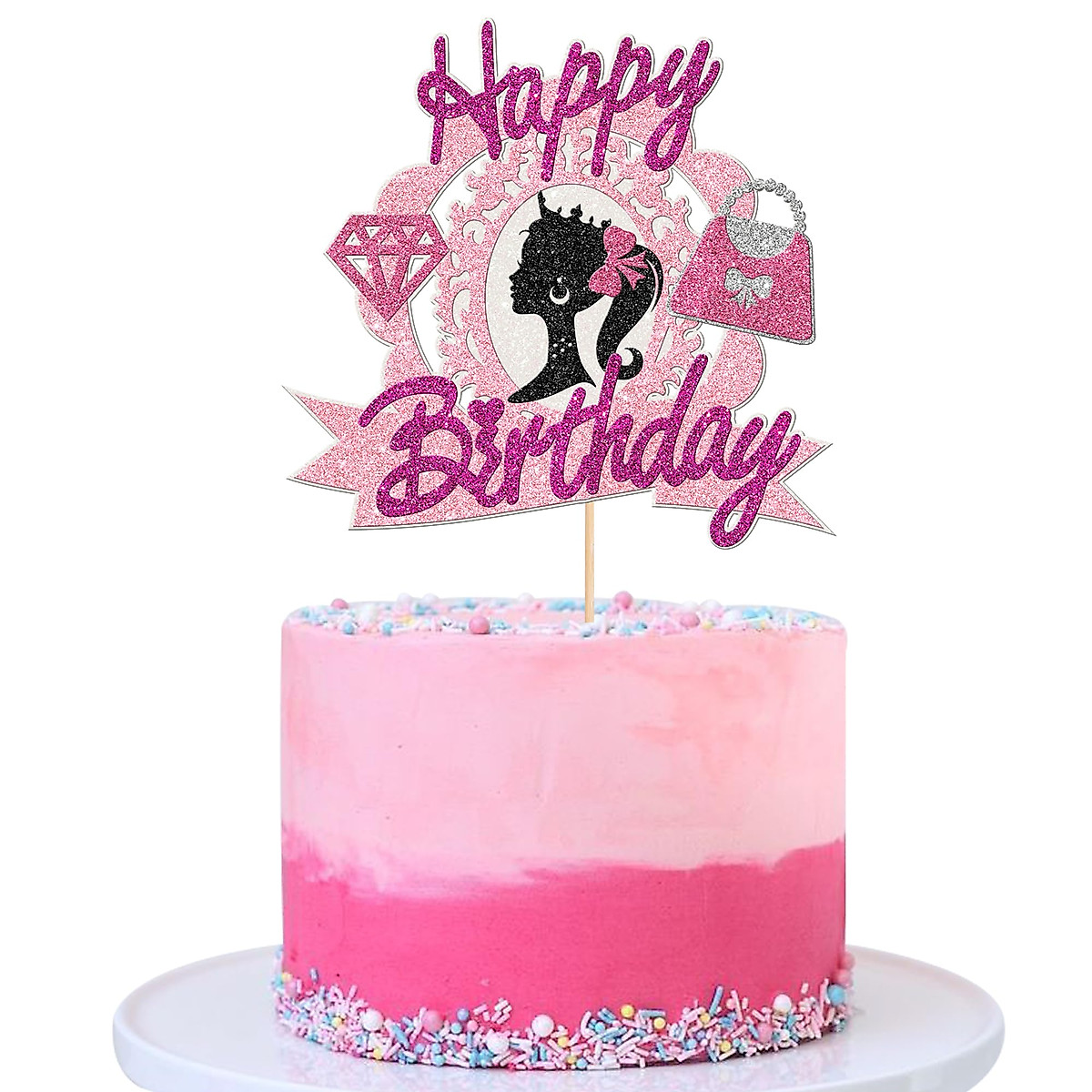 1 Pack Princess Cake Topper Glitter Girl Happy Birthday Diamond Bag Cake Decoration for Bridal Wedding Shower Baby Shower Enaggement Birthday Girls Princess Theme Party Cake Decoration Supplies