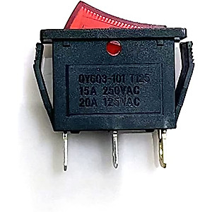 15A-20A Red Lighted Rocker Switch 3 Prong ON/Off （with Neon Lamp) for Electric Fireplaces, FMI Desa,Electric Fire Place, Grinder, Surge Protector, Delta Sander