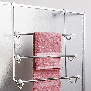 iDesign York Metal Over the Shower Door Towel Rack, Hooks for Master, Guest, Kids' Bathroom, 4.75" x 17.75" x 22.5", Chrome