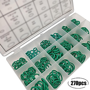 gunhunt 270 PCS Car Seal Ring Classification Kit, 18 Sizes of High Pressure and High Temperature Resistant Rubber O-Rings, Car Air Conditioner A/C Repair Gasket Seal Ring, Universal for Cars (Green)
