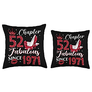 Red Shoes Happy 52nd Birthday Women Ladies Girls Chapter 52 Fabulous Since 1971 52nd Birthday Gift for Women Throw Pillow, 18x18, Multicolor