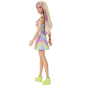 Barbie Fashionistas Doll #190 with Purple-Streaked Blonde Hair, Romper Dress, Yellow Wedge Sneakers & Bracelet Accessory