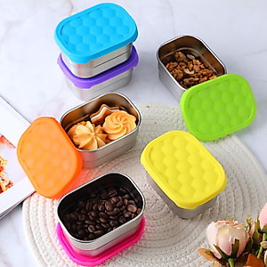Layhit 6 Pcs Stainless Steel Snack Containers for Kids, 8 oz Lunch Containers with Silicone Lids Small Reusable Metal Food Box for Child Daycare School Home Storage Supplies(Vivid Color)