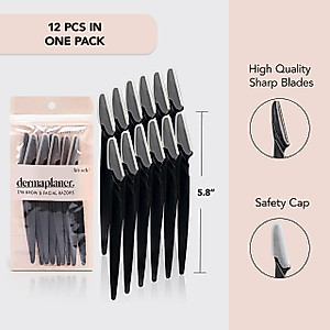 Kitsch Dermaplaning Tool - Face Razors for Women and Men, Eyebrow Trimmer & Face Shaver for Women, Facial Hair Removal for Women and Men, Dermaplane Razor for Women Face, 12 pc (Black)