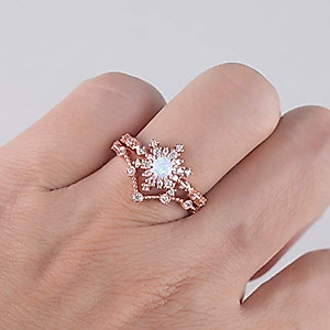 Round Cut Opal CZ Diamond Sterling Silver Rose Gold Women Engagement Wedding Bridal Statement Anniversary Ring Set White Gold Yellow Gold Promise Gift