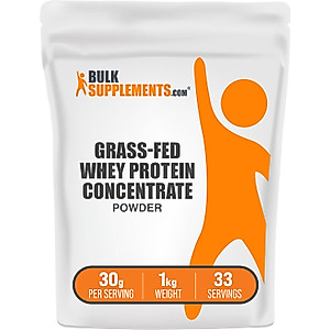 BulkSupplements.com Grass Fed Whey Protein Powder - Unflavored Whey Protein Powder, Grass Feed Whey Protein Concentrate - Gluten Free, 30g per Serving, 1kg (2.2 lbs) (Pack of 1)