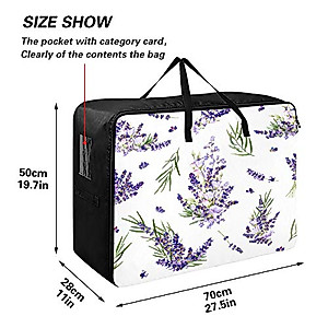 Blueangle Lavender Flowers Clothes Storage Bag Organizer 100L Large Capacity Clothing Storage Containers for Comforters, Blankets, Foldable with Dual Zipper