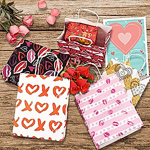 OuMuaMua 20Pcs Valentines Day Decorations Gift Bags with Handles, 7.25" x 9" x 3.5" Pink Red Hearts Paper Bags for Valentine's Day School Classrooms Exchange Party Favors Gift Goody Bags