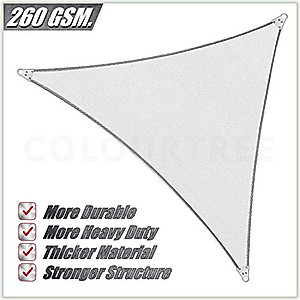 ColourTree 16' x 16' x 16' Beige Triangle Sun Shade Sail Canopy Structure, Super Durable Heavy Duty, Reinforced Corners, Edges & 260 GSM Permeable Fabric - 3 Years Warranty