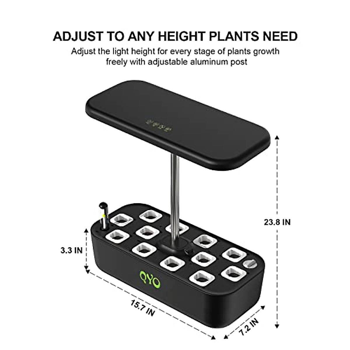 QYO Hydroponics Growing System, 12 Pods Indoor Herb Garden with 36W Full-Spectrum Grow Light, Pump System, Automatic Timer, 23.8'' Height Adjustable, Plants Germination Kit for Home Kitchen Gardening