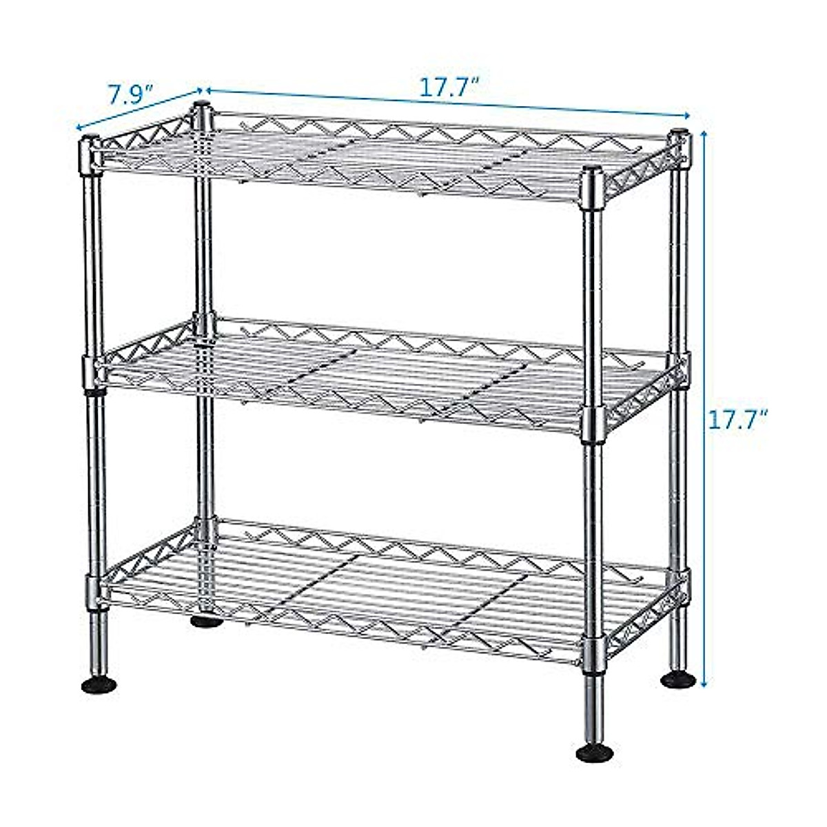 FRITHJILL 3-Tier Shelving Storage Unit,Metal Organizer Wire Rack, Chrome Silver,17.72" L x 7.87" W x 17.72" H