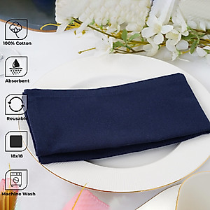 Blue Needles Navy Blue Cloth Napkins - 100% Cotton Set of 12 Dinner Napkins 18x18 inches - Soft, Reusable and Washable Linen Napkins, Ideal for Events, Parties & Everyday Use