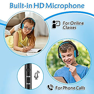Kids Headphones with Microphone, Wired Headsets for Kid Child Teens Boys Girls with 85dB/94dB Volume Limit, Foldable Adjustable for School, Travel, 3.5mm Audio Jack for iPad, Tablet, PC, Chromebook
