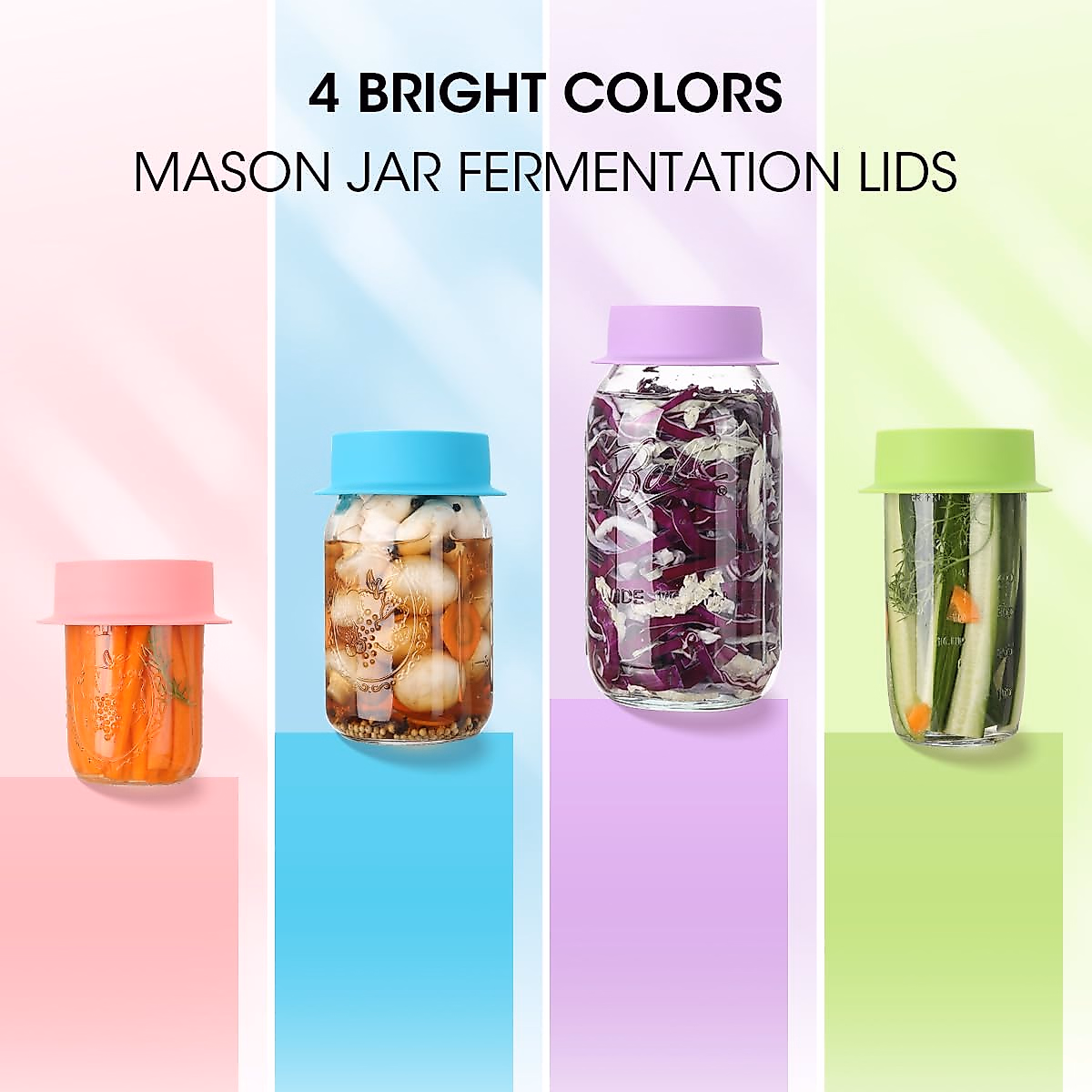 Aieve Fermentation Lid, 4 Pack Fermenting Lids Fermenter Cap for Wide Mouth Mason Jar