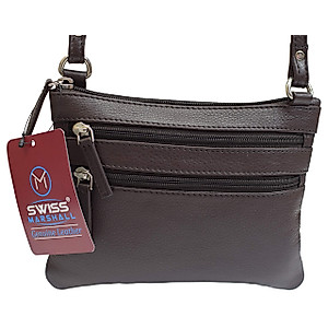 Swiss Marshall Womens Genuine Leather Small Crossbody Shoulder Designer Bag and Ladies Purse (Brown)