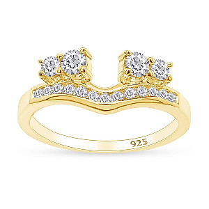 Jewel Zone US White Cubic Zirconia Anniversary Wrap Enhancer Ring in 14k Yellow Gold Over Sterling Silver