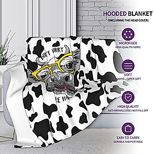 Cow Print Hooded Blanket Flannel Wearable Throw Blanket,Blanket Hoodie Warm Wearable Blanket Soft Fleece Throw Blankets Comfy Hoodie Blankets for Kids Adults