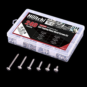 Hilitchi 240 Pcs #8 304 Stainless Steel Phillips Truss Head Self Tapping Sheet Metal Screws Assortment Kit Set