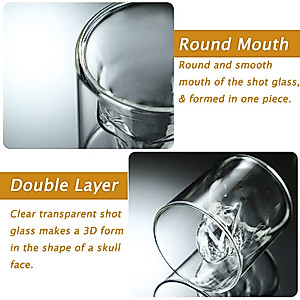 DECKALY Crystal Skull Shot Glasses Double Wall Glass Cup Set of 4, 2.5 oz Whiskey Shot Glasses, Party & Bar Decor Drinking Glassware for Whiskey, Vodka, and Cocktail