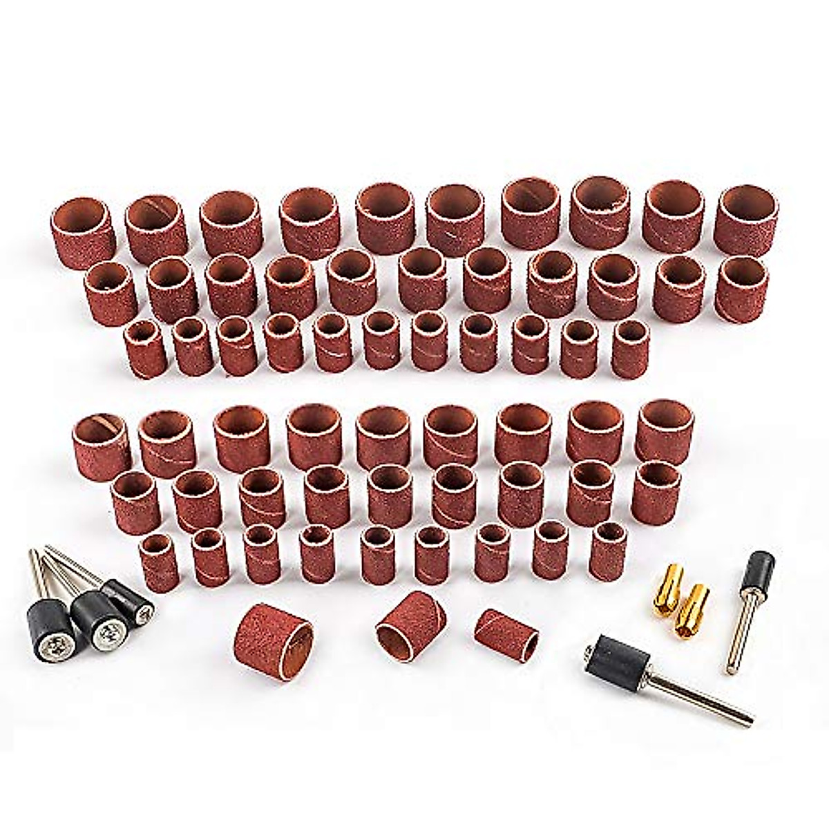 Coceca 458pcs Sanding Drums for Drum Sander, Kit with 432pcs Sanding Band Sleeves 24pcs Drum Mandrels 2pcs Self-Tightening Drill Chuck