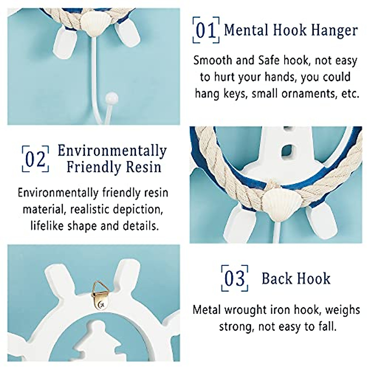 SUPERFINDINGS 3Pcs Mediterranean Style Iron Wall Hooks 3 Styles 8.3x5.9In Nautical Coat Hat Clothes Towel Wall Hooks Hanger Art Beach Coastal Decoration for Home Room Kitchen