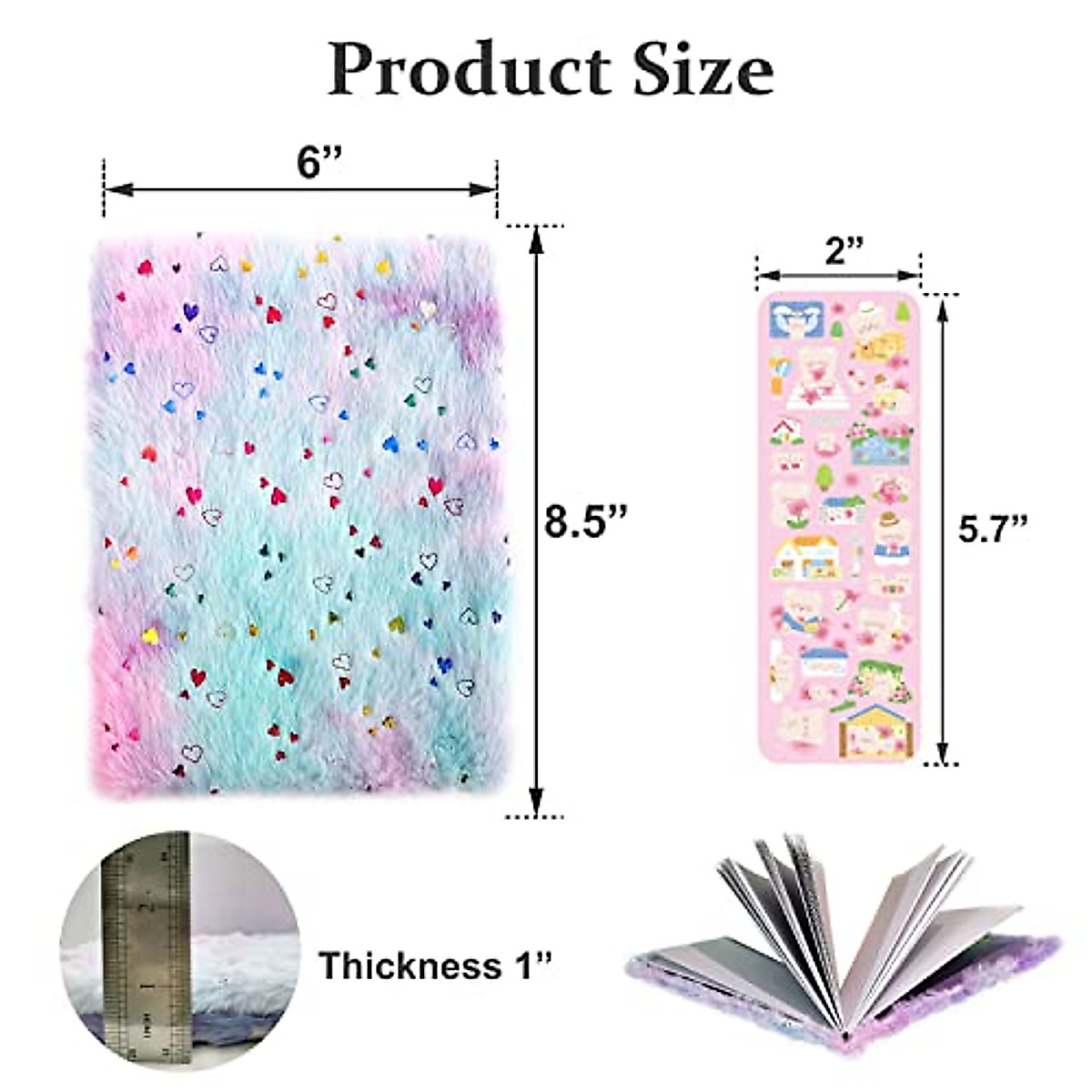 Garden Miller Plush Journal for Girls Ages 6-8-10-12, Kids & Teens Notebook Journals for Writing, Self-Expression & Creativity, Gift for Kids Girls, 8.5"x6",160 Pages(Colorful Heart)