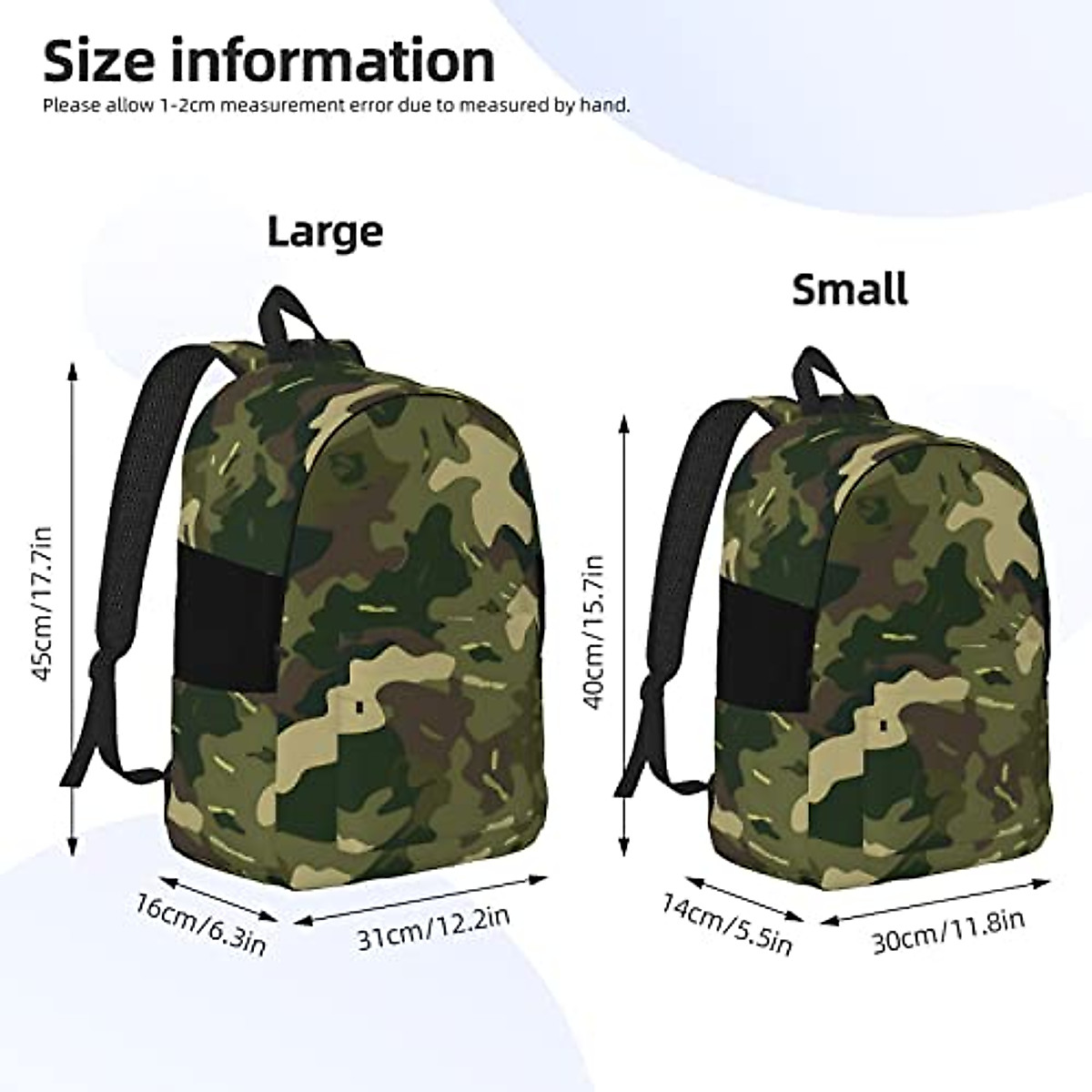 FYCFSLMY Camo Camouflage Green Backpack with Adjustable Straps, Suitable for Travel Picnics Activities