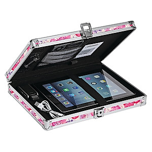 Vaultz Locking Clipboard with Storage - Heavy Duty Metal Clip Board Box Holds 8.5" x 11" Letter-Size Paper or Tablet Device - Key Lock, Floral Pink